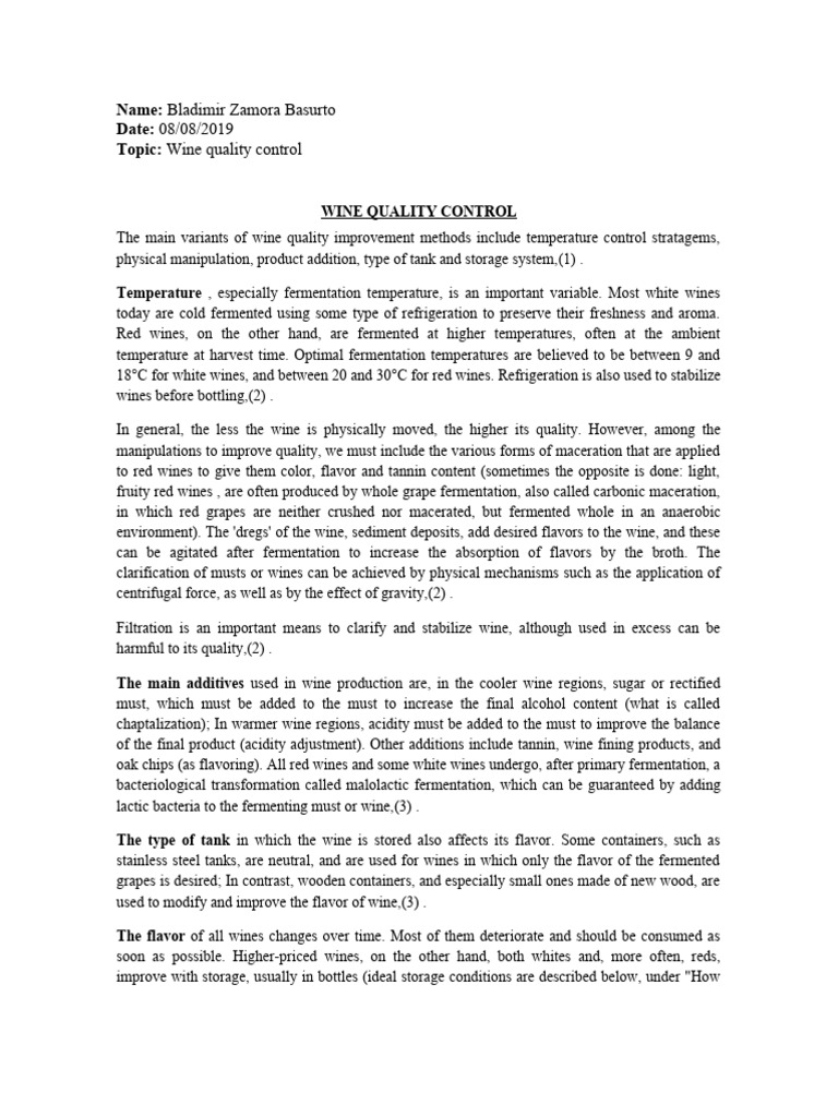 Wine Quality Control | PDF | Wine | Fermentation In Winemaking