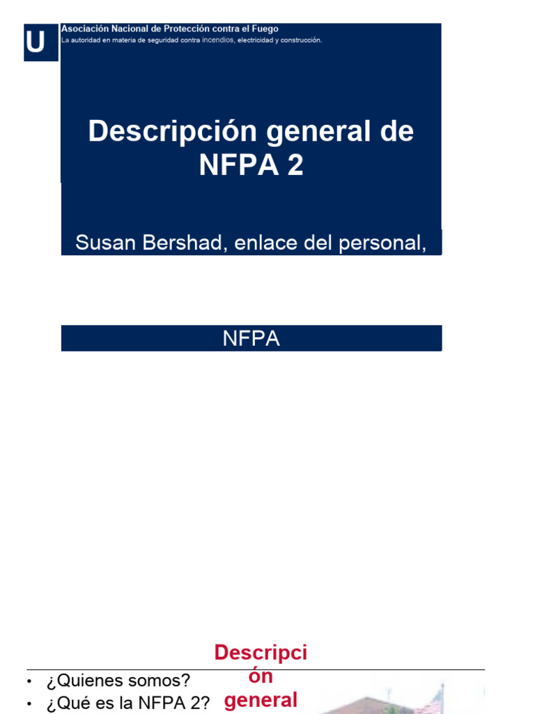 Descripción General de NFPA 2: Susan Bershad, Enlace Del Personal, NFPA | PDF | Hidrógeno | Gases