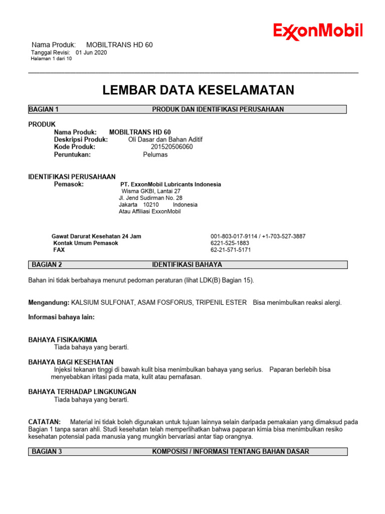 MSDS Mobiltrans HD 60 | PDF