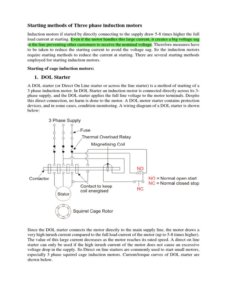 Starting Methods of 3 Phase Induction Motors | PDF | Electric Motor | Relay