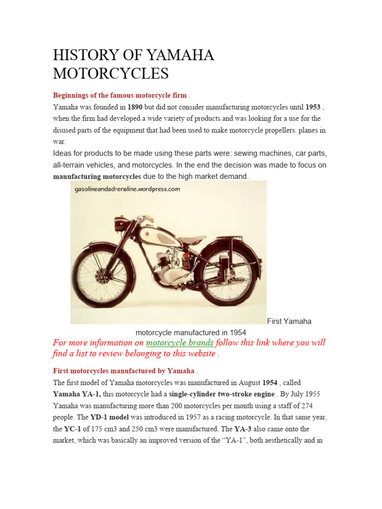 Yamaha Motorcycle History Overview | PDF | Honda | Motorcycling