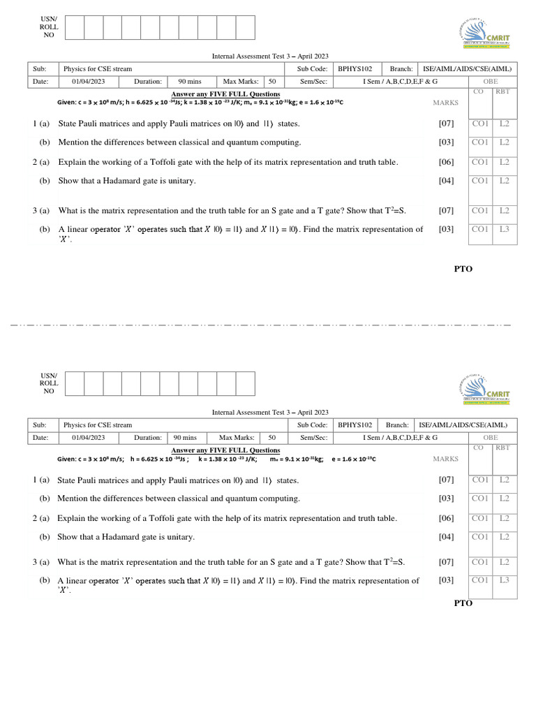 Iat-3 Physics Question Paper | PDF | Theoretical Computer Science | Physics Iat-3 Physics Question Paper | PDF | Theoretical Computer Science | Physics