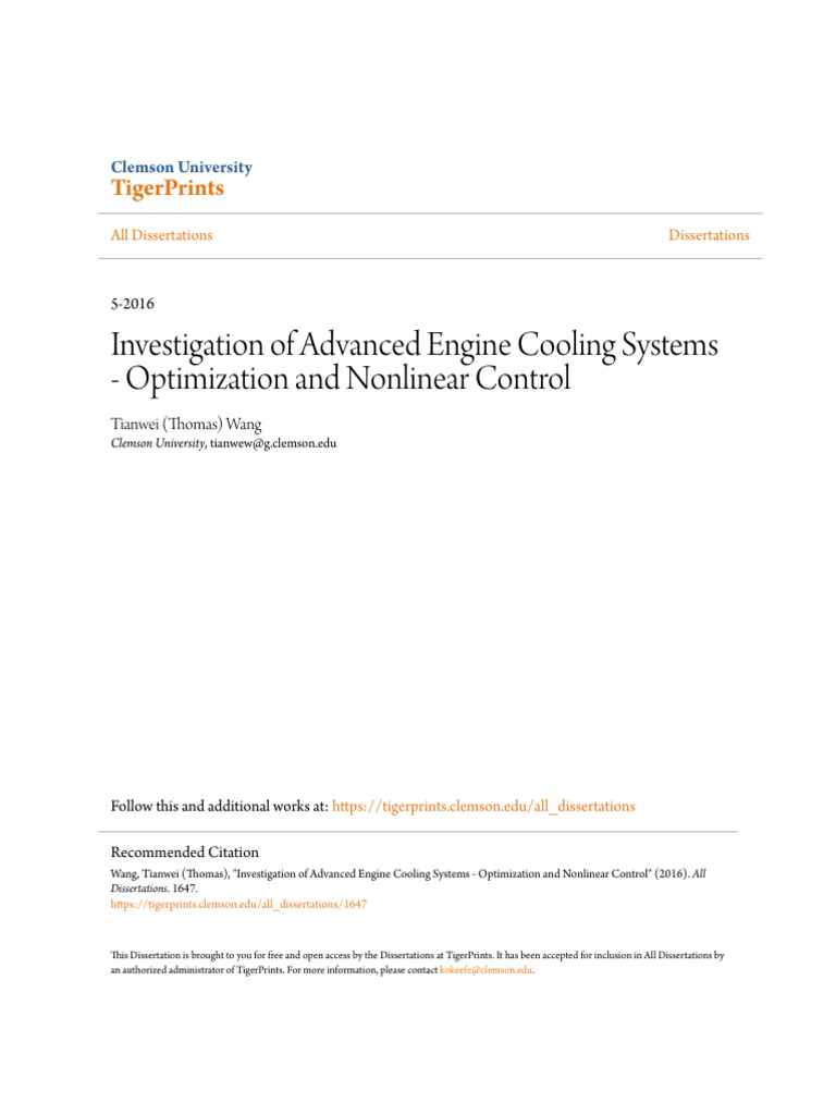 Investigation of Advanced Engine Cooling Systems - Optimization A | PDF | Radiator | Engines