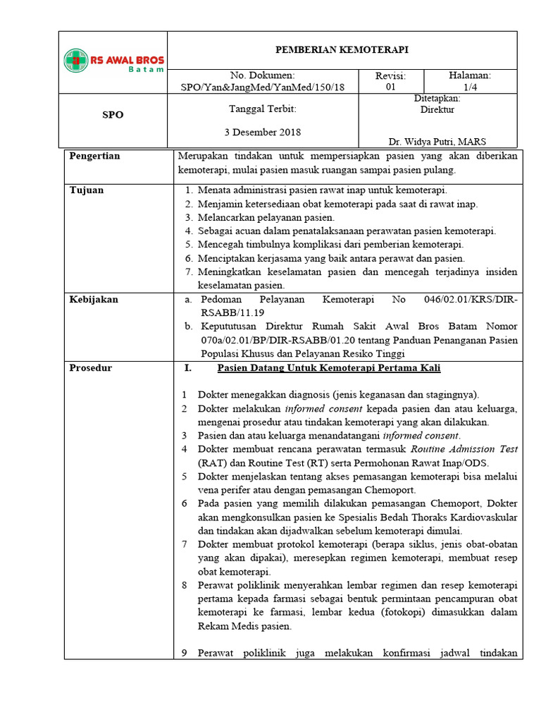 2022 Draft Yanmed 150 SPO Pemberian Kemoterapi Rev 1 | PDF | Sains ...