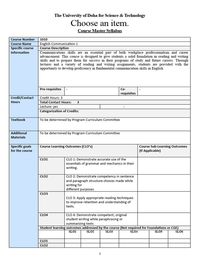 Course Master Syllabus - All Components | PDF | Literacy | Curriculum
