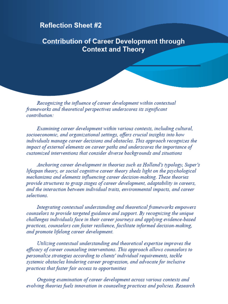 Reflection Sheet #2 Contribution of Career Development Through Context ...