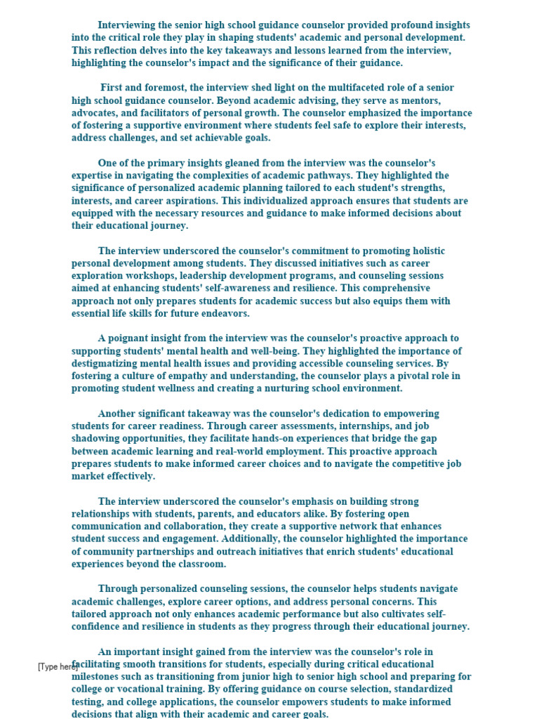 Reflection Sheet #4 Individual Preparation For Career Counseling ...