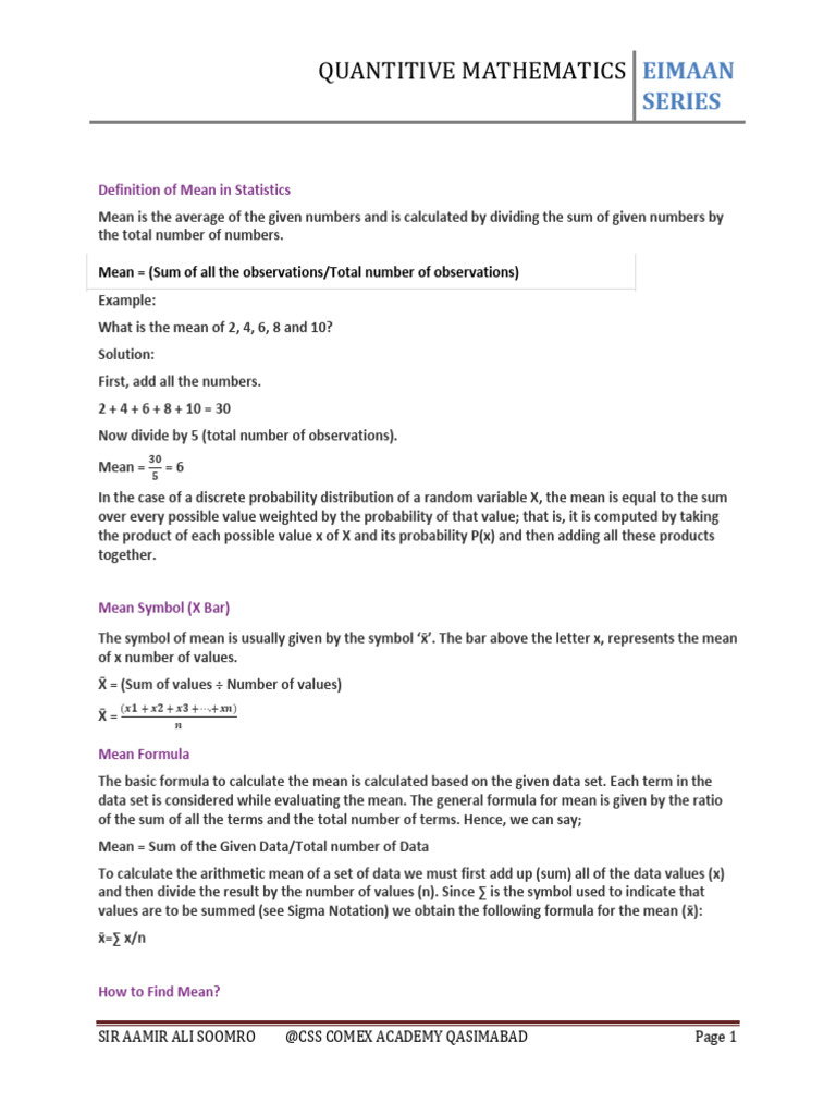 Understanding Mean in Statistics | PDF | Mean | Arithmetic
