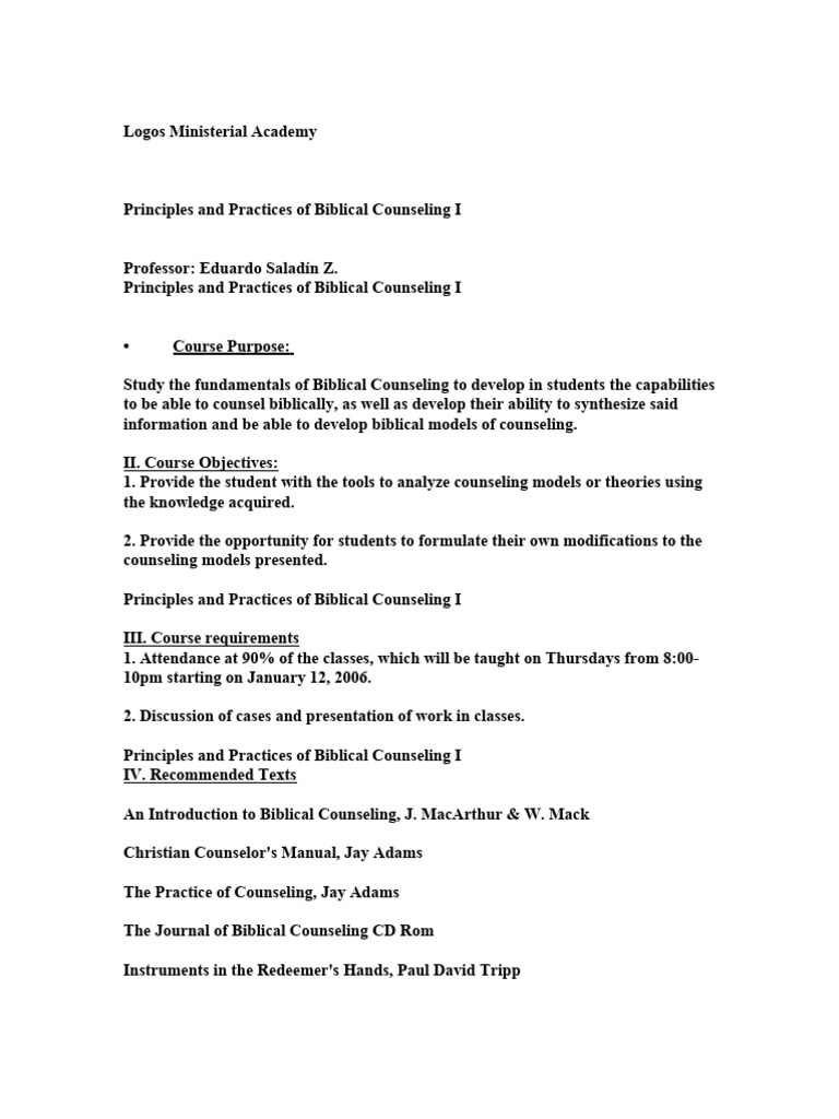 Principles of Biblical Counseling Basics | PDF | Id | Psychotherapy