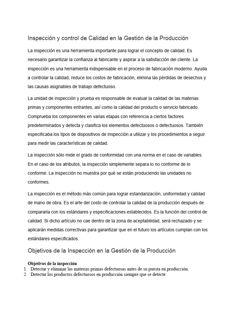 Inspección Y Control De Calidad En La Gestión De La Producción
