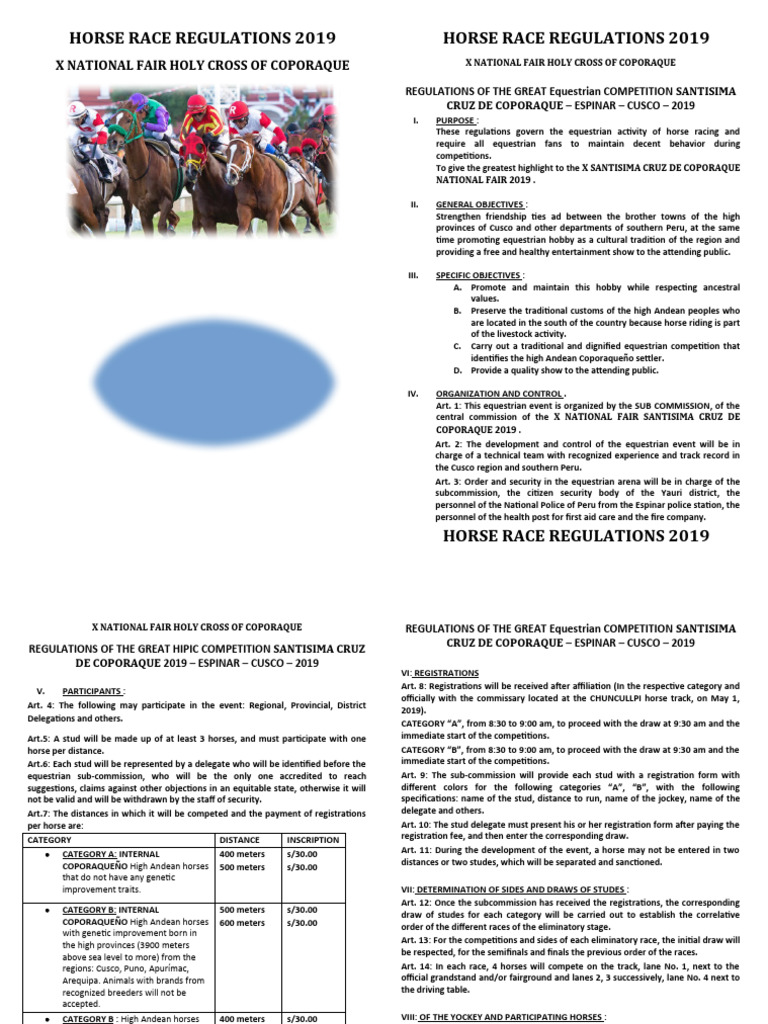 Horse Race Regulations 2019 Coporaque | PDF | Equestrianism | Horses