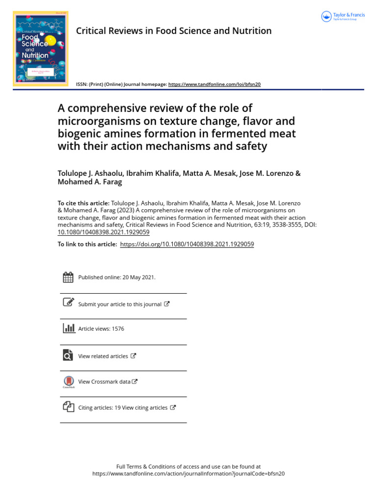 A Comprehensive Review of The Role of Microorganisms On Texture Change Flavor and Biogenic ...