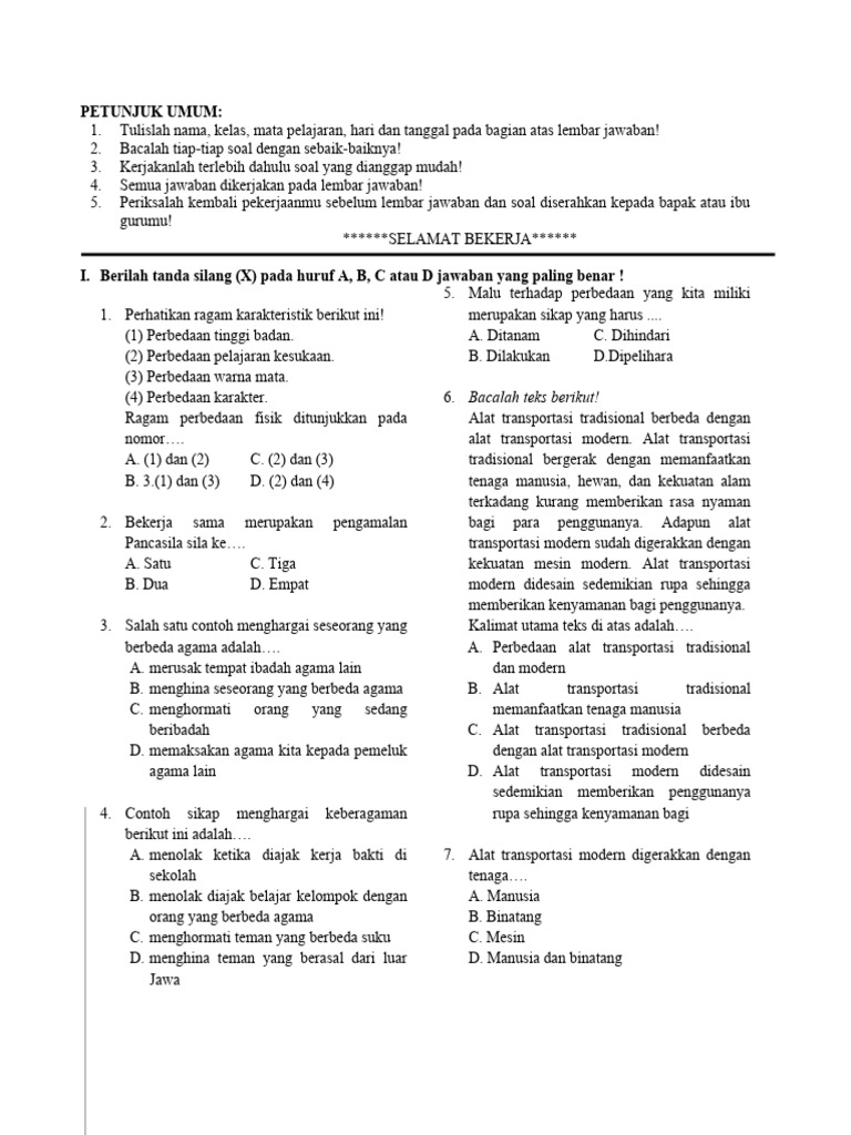 Soal Pas Tema 7 Kelas 3. | PDF