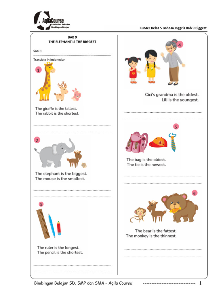 Kelas 5 Bahasa Inggris Bab 9 Biggest Kumer 2021 | PDF
