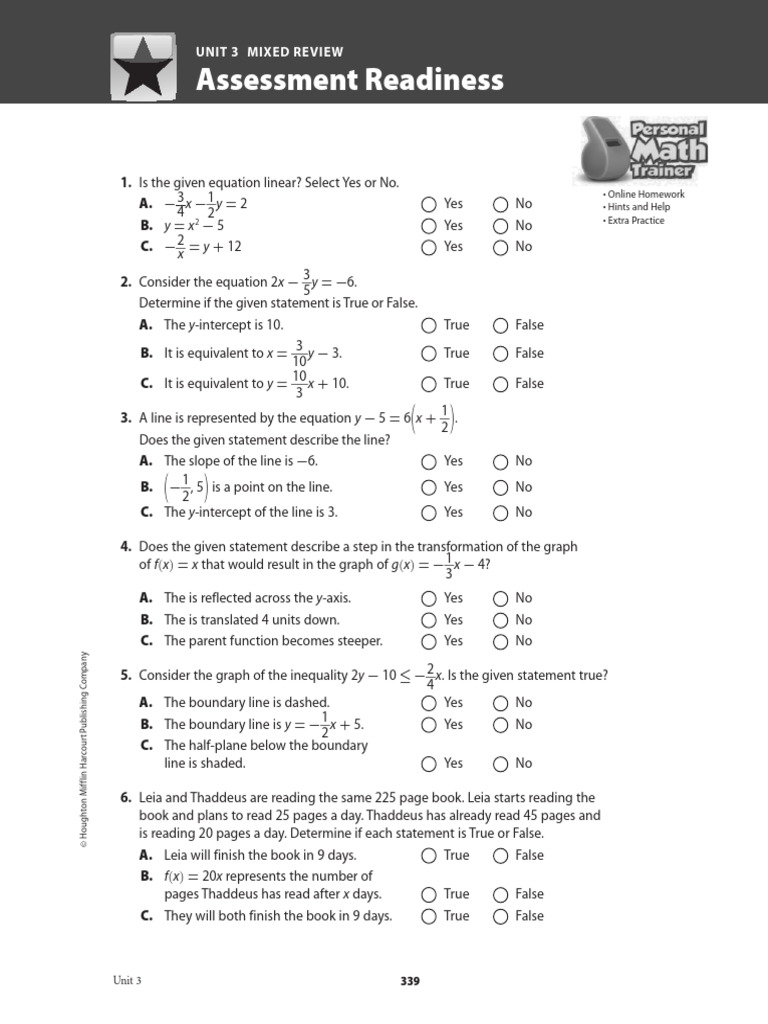 Assessment Readiness: Unit 3 Mixed Review | PDF | Function (Mathematics ...