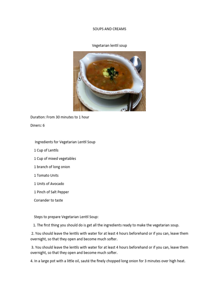 Recipes of Soups and Creams | PDF | Soup | Sausage