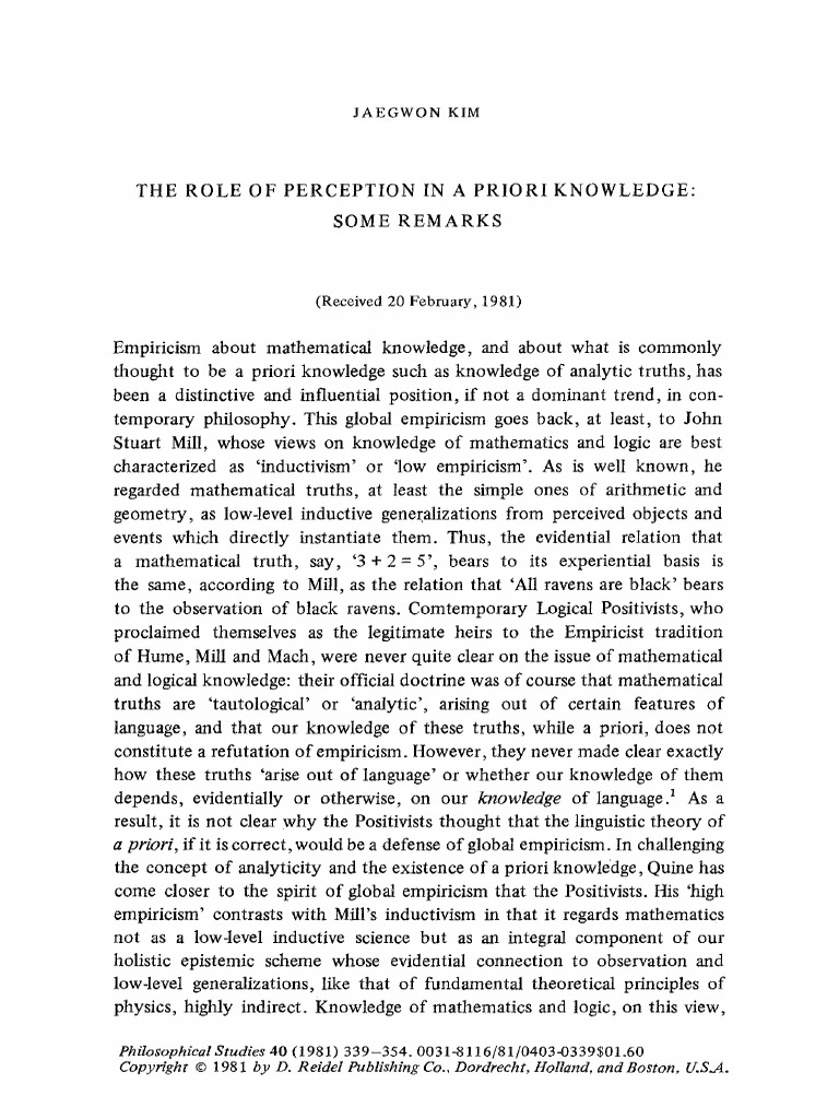 Kim The Role of Perception | PDF | Inductive Reasoning | Knowledge