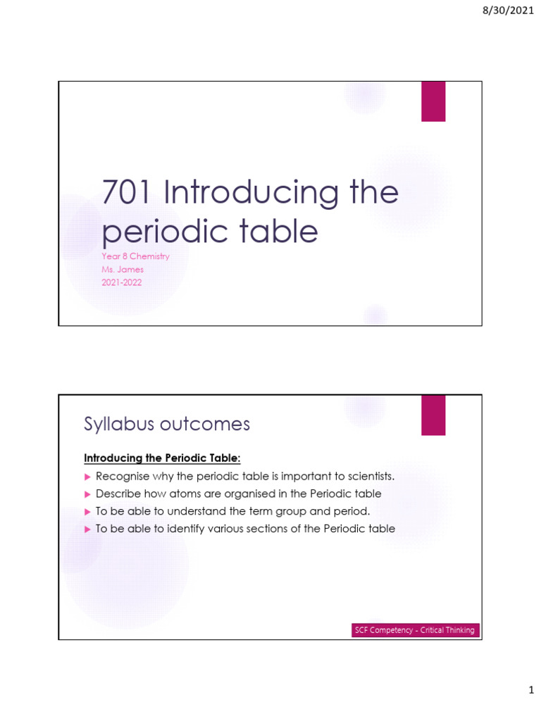 701 Introduction To The Periodic Table | PDF | Periodic Table ...
