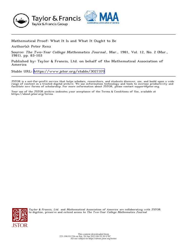 Mathematical Proof - What It Is and What It Ought To Be | PDF | Axiom ...