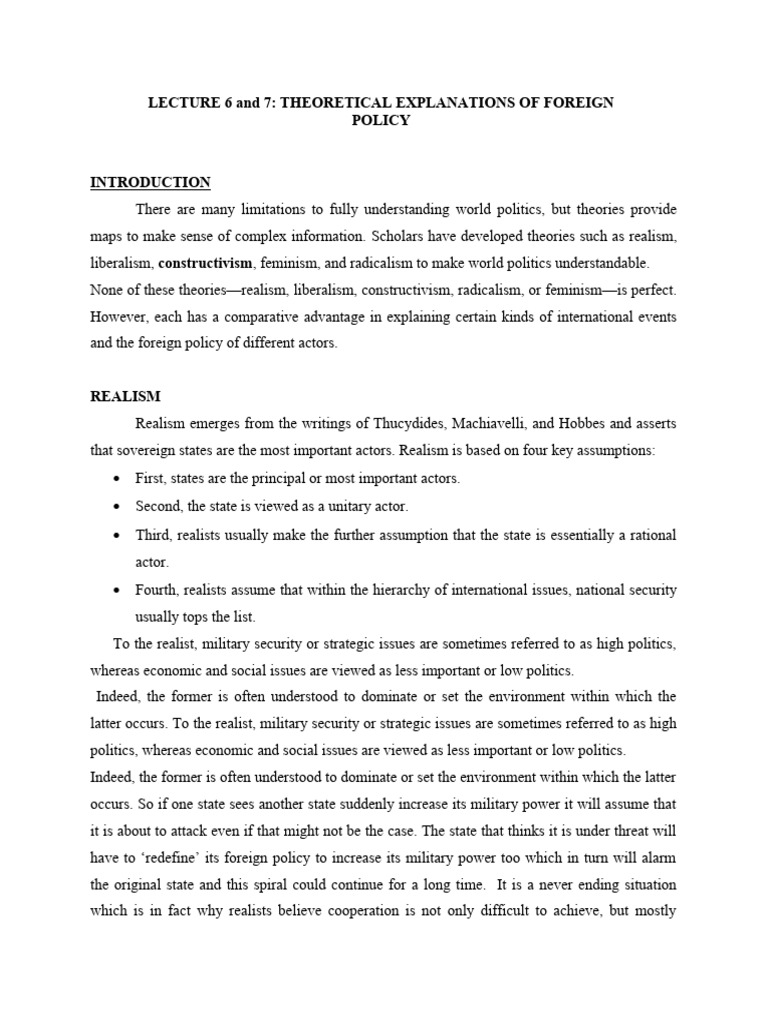 Irs 320 Lecture 6 And 7 Notes Realism And Liberalism Pdf