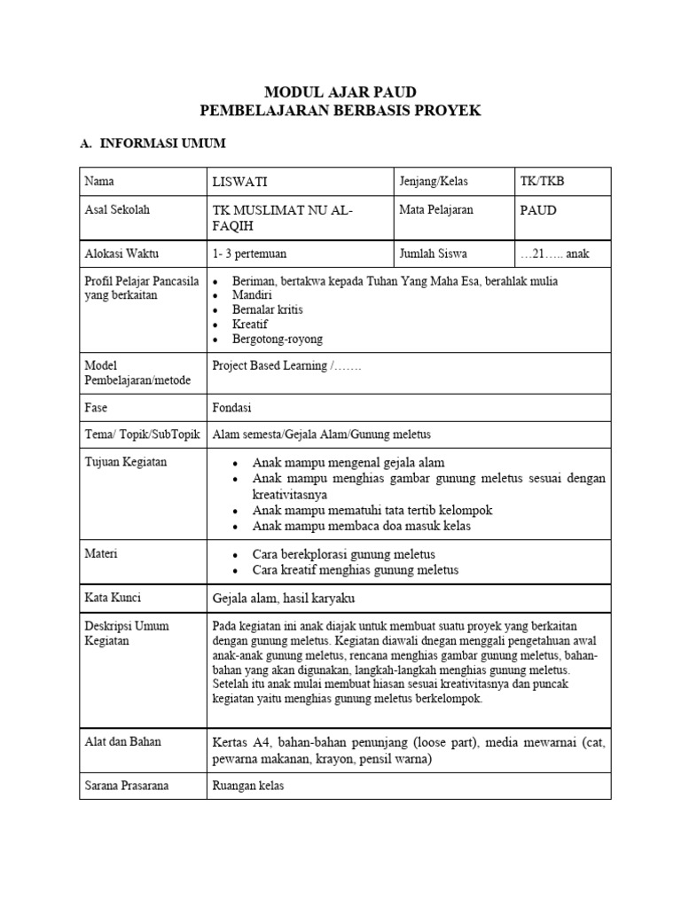 MODUL AJAR Contoh | PDF
