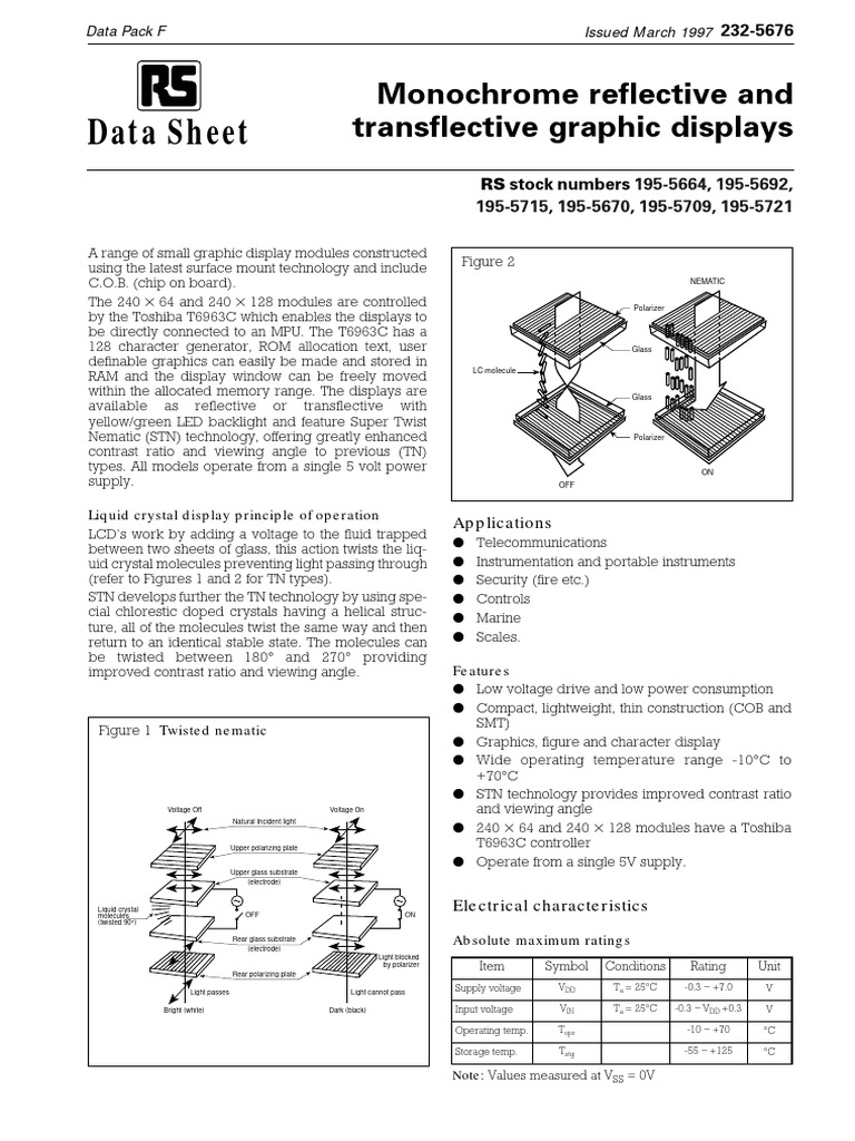 Data Sheet: Monochrome Reflective and Transflective Graphic Displays | PDF | Cursor (User ...