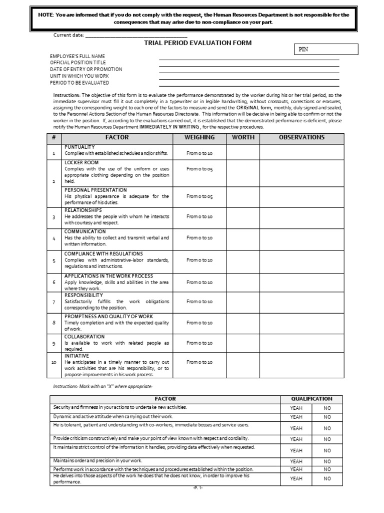 Trial Period Employee Evaluation Form | PDF | Human Resources ...