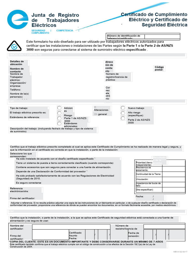 Certificado de Cumplimiento Eléctrico y Certificado de Seguridad ...