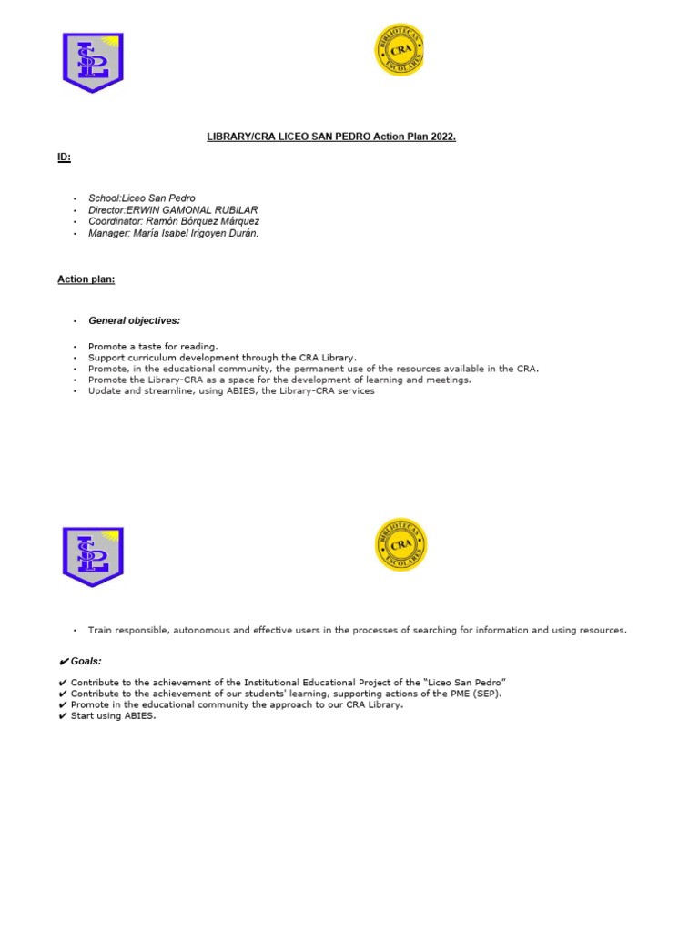 CRA Library Action Plan | PDF | Libraries | Books