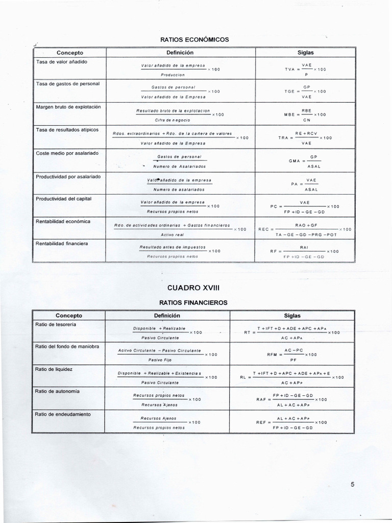 Resumen Cuadro Ratios Economicos y Financieros | PDF