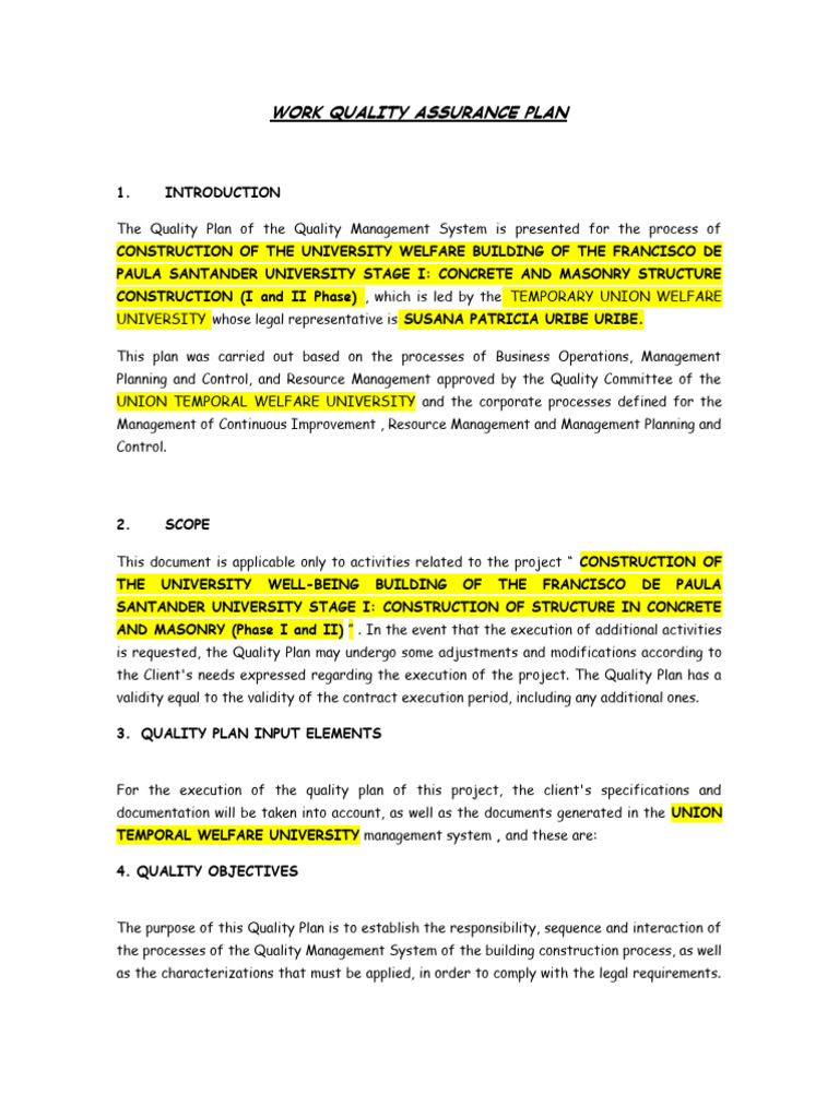 Work Quality Assurance Plan (Example) | PDF | Quality Management System ...