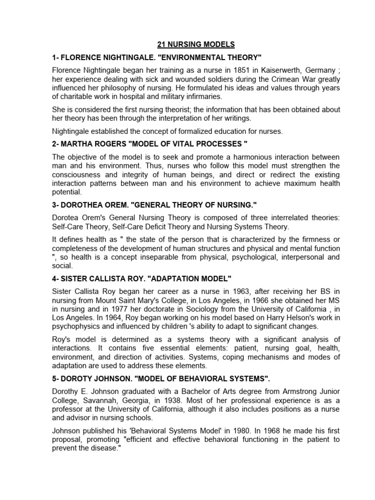 21 Nursing Models | PDF | Nursing | Hospital