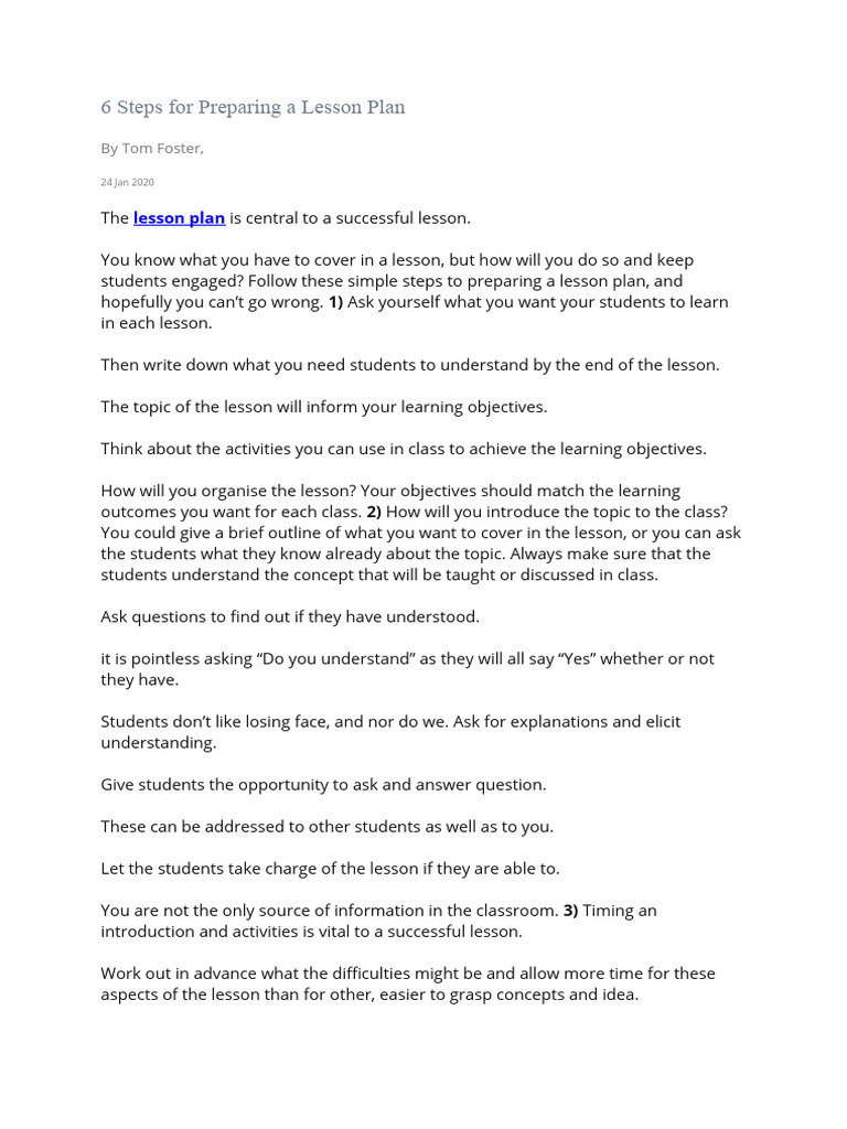 6 Steps to Effective Lesson Planning | PDF | Lesson Plan | Learning