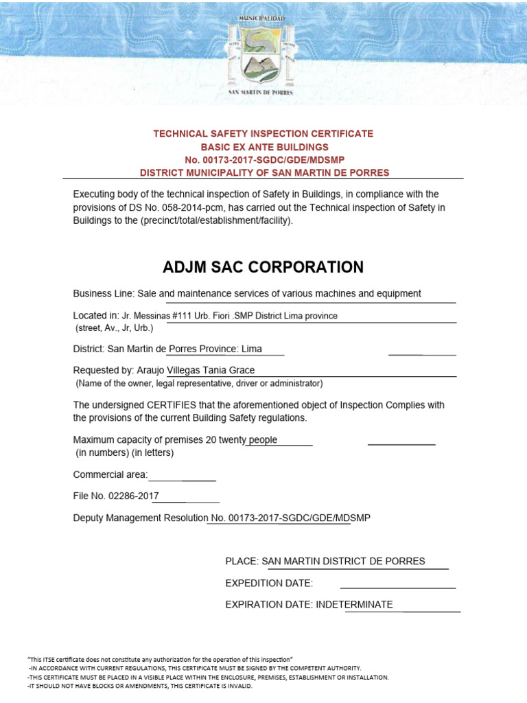 Technical Safety Inspection Certificate | PDF | Zoning | Government