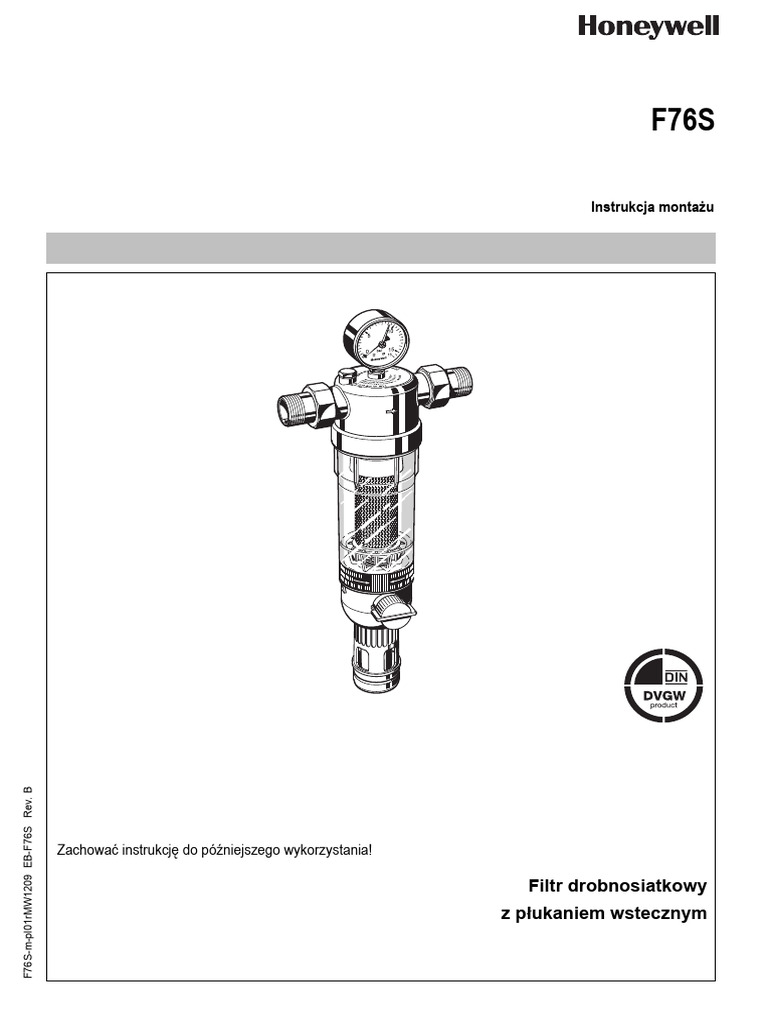 Mounting Manual For Reverse Flushing Fine Filter Honeywell f76s-f | PDF