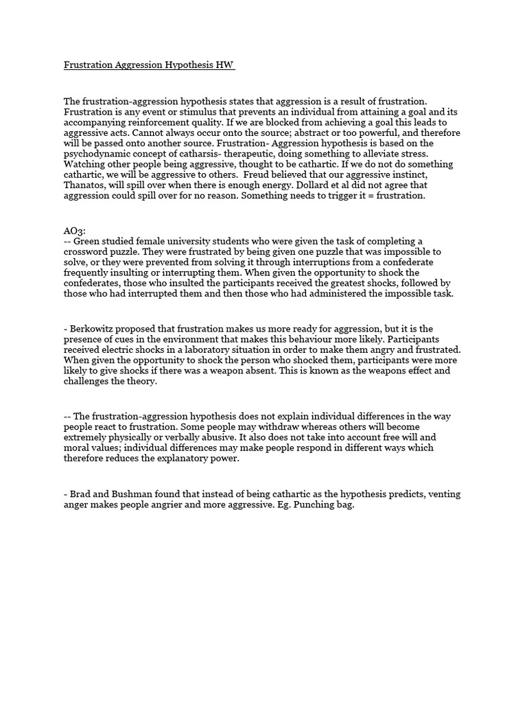 Frustration Aggression Hypothesis | PDF | Science & Mathematics