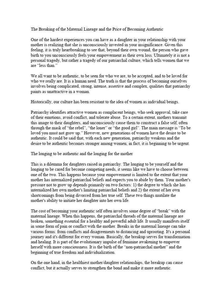 The Breaking of The Maternal Lineage and The Price of Becoming ...