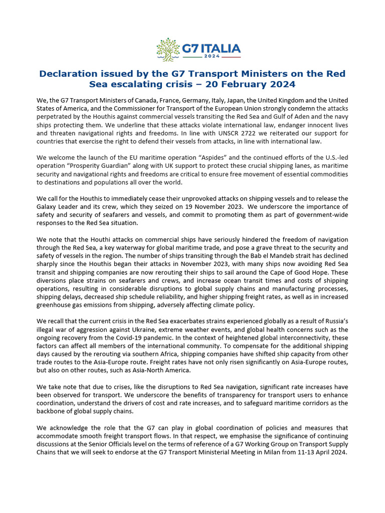 Declaration g7 Red Sea TMM Def | PDF | Red Sea | Transport