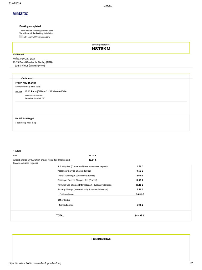Air Baltic - Nithin Kidappill | PDF | Fee | Economies