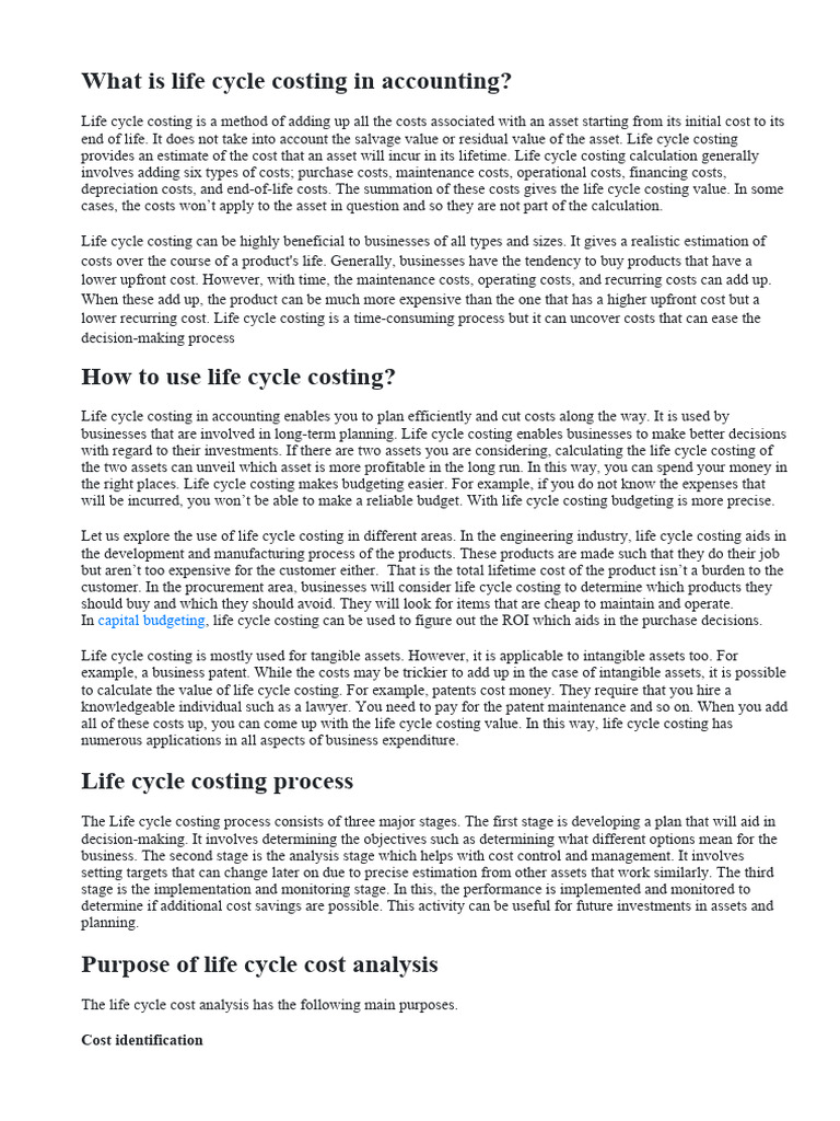 Life Cycle Costing | PDF | Life Cycle Assessment | Depreciation