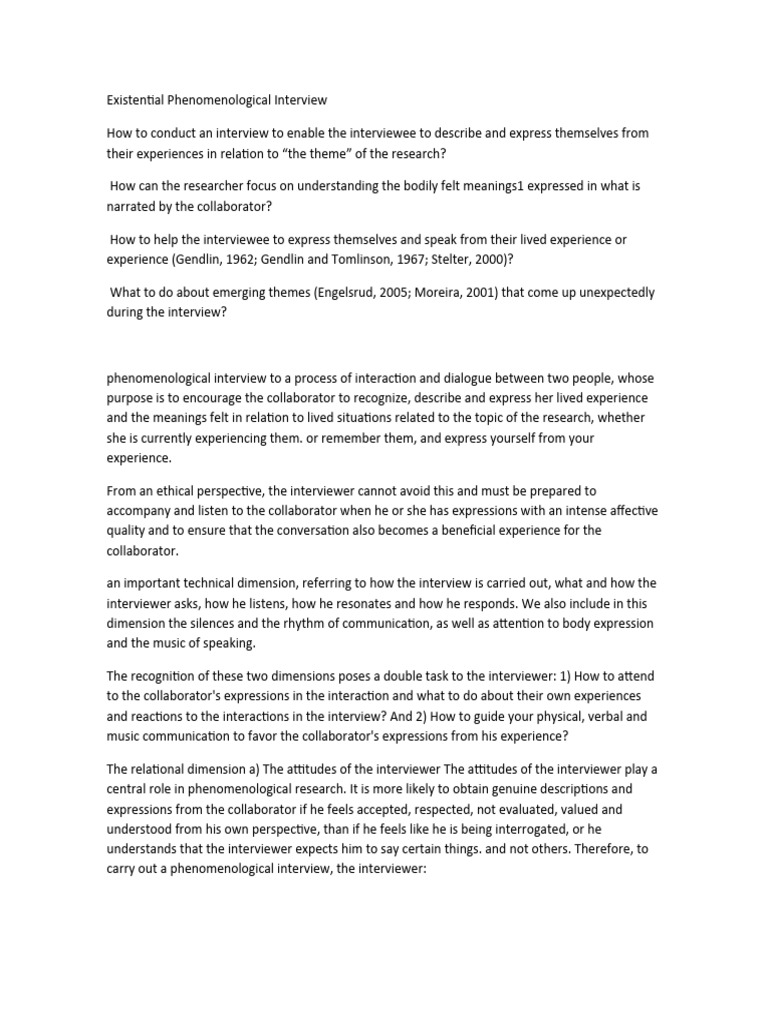 Existential Phenomenological Interview | PDF | Experience | Communication
