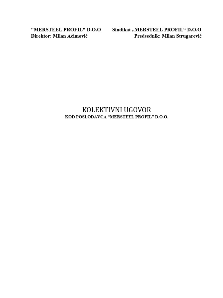 kolektivni ugovor Mersteel Profil izmenjen | PDF