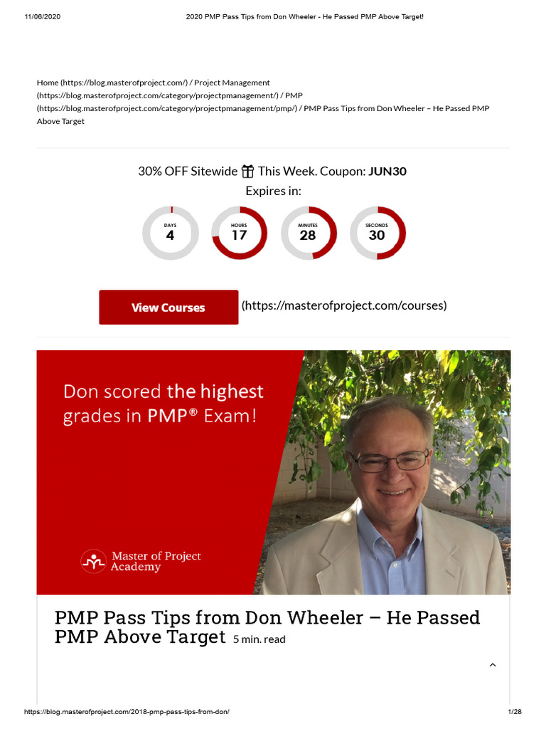 2020 PMP Pass Tips From Don Wheeler - He Passed PMP Above Target! | PDF | Learning | Cognition