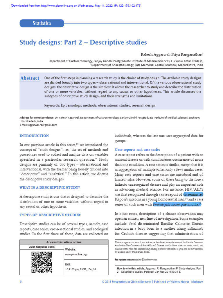 Study Design - Descriptive | PDF | Medicine | Medical Specialties