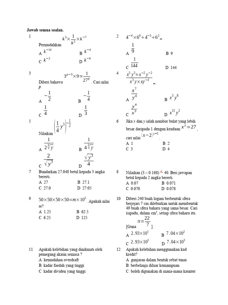 Soalan Objektif Utk Latihan f3 | PDF