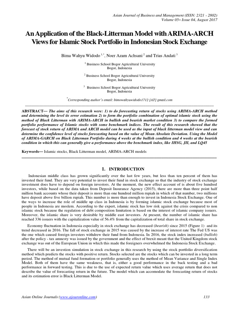 Admin, 2 - An Application of The Black-Litterman Model With ARIMA-ARCH | PDF | Stocks | Errors ...