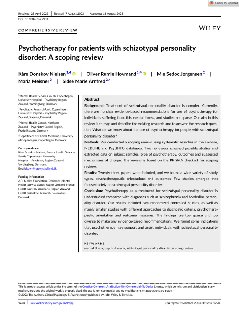 Clin Psychology and Psychoth - 2023 - Nielsen - Psychotherapy For ...