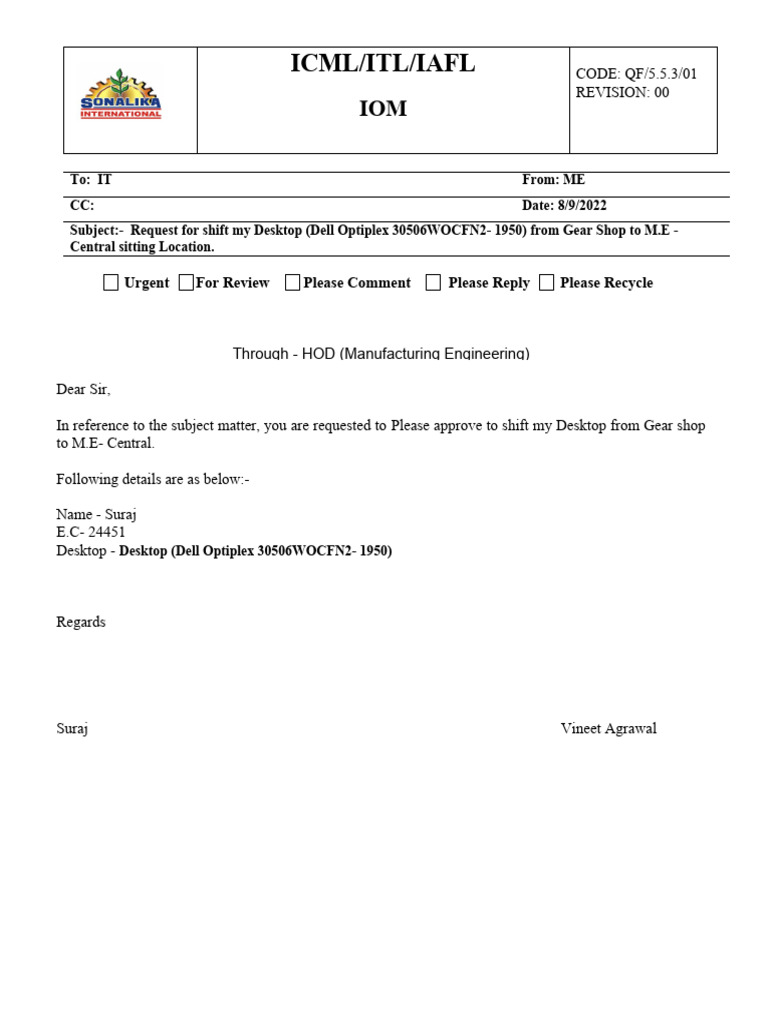 Desktop Relocation Request | PDF