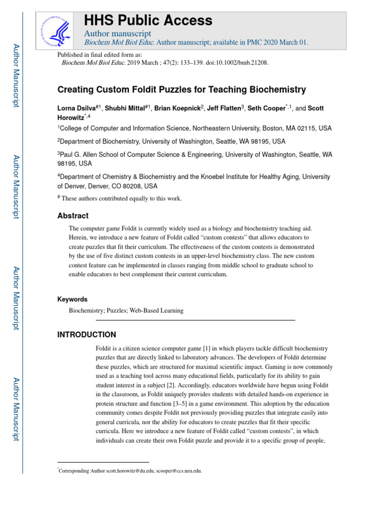 Creating Custom Foldit Puzzles For Teaching Biochemistry | PDF ...