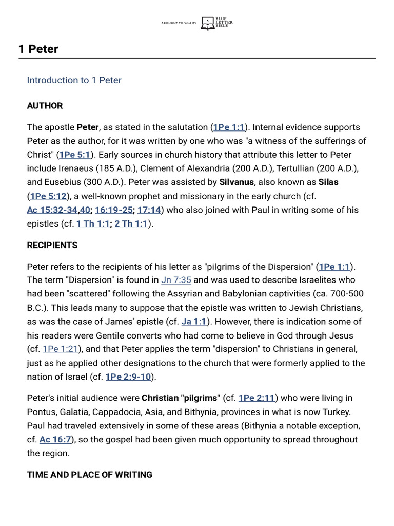 1 Peter - Executable Outline - Study Resources | PDF | Saint Peter ...